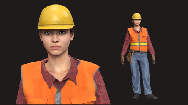 Construction Worker Female 3D Model // RenderCrate