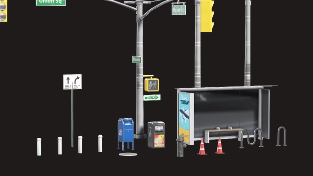 Street Assets 3D Model (Free) // RenderCrate - HD 3D Objects